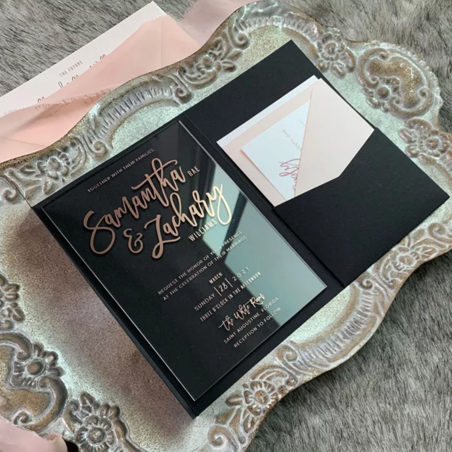 Custom Style Pocket Fold Invitation Acrylic Wedding Card