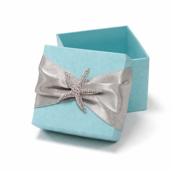 Beach Themed Silk Favor Box with Starfish Brooch | Wholesale