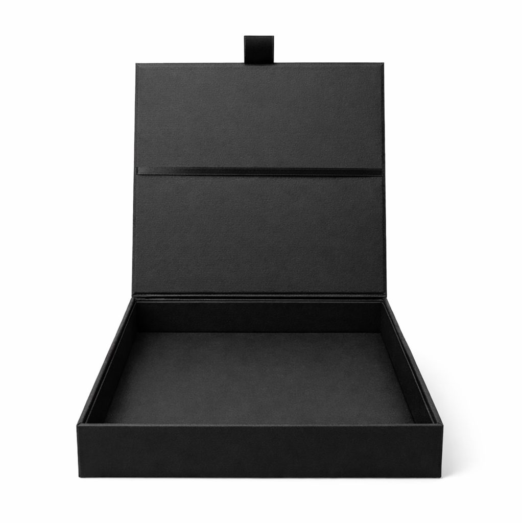 Black Handmade Paper Invitation Box with Hinged Lid