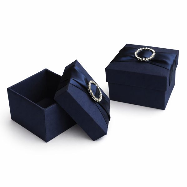 Navy Blue Silk Favor Box with Rhinestone Buckle | Wedding Boxes