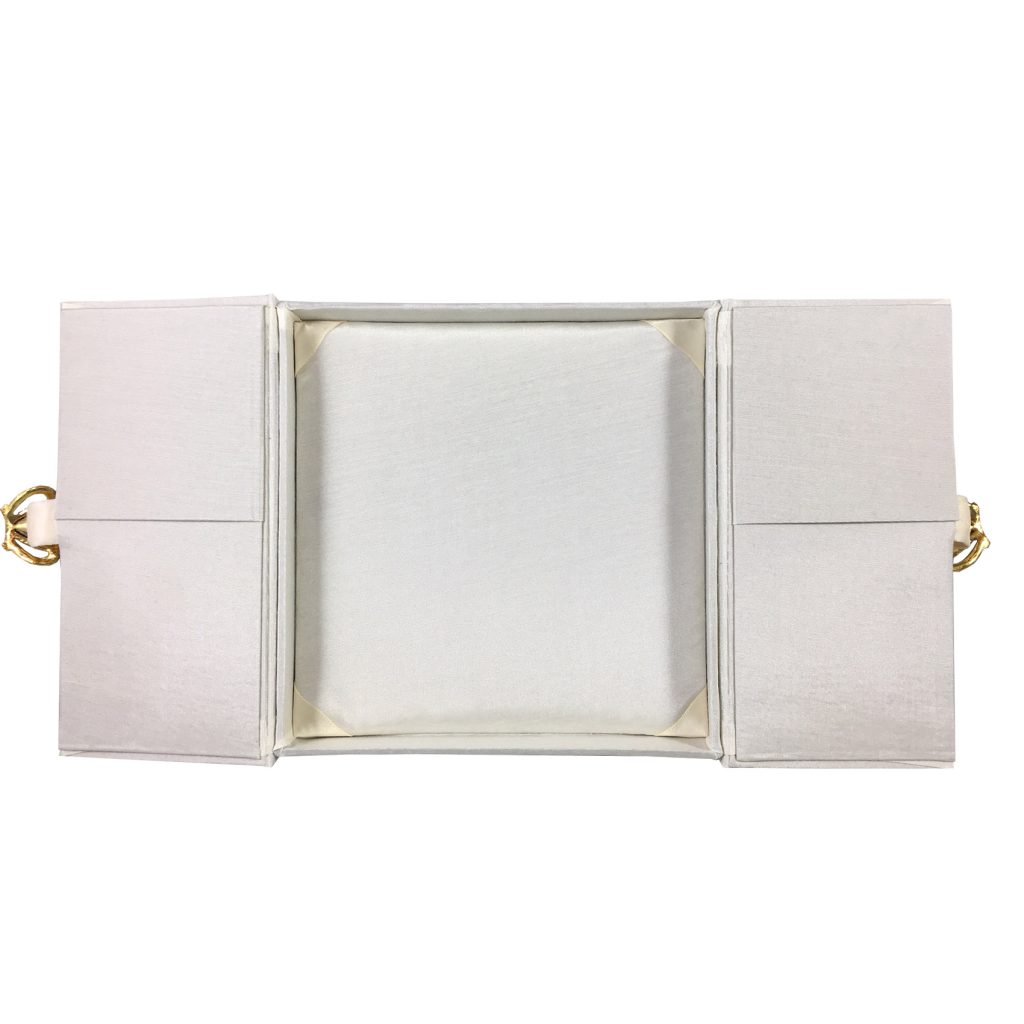 Ivory Silk Box For Wedding Cards With Crown Brooch