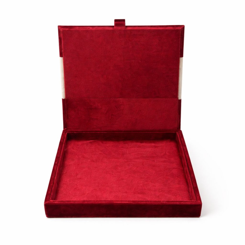 Red Velvet Invitation Box - Luxury Pearl Brooch Embellished