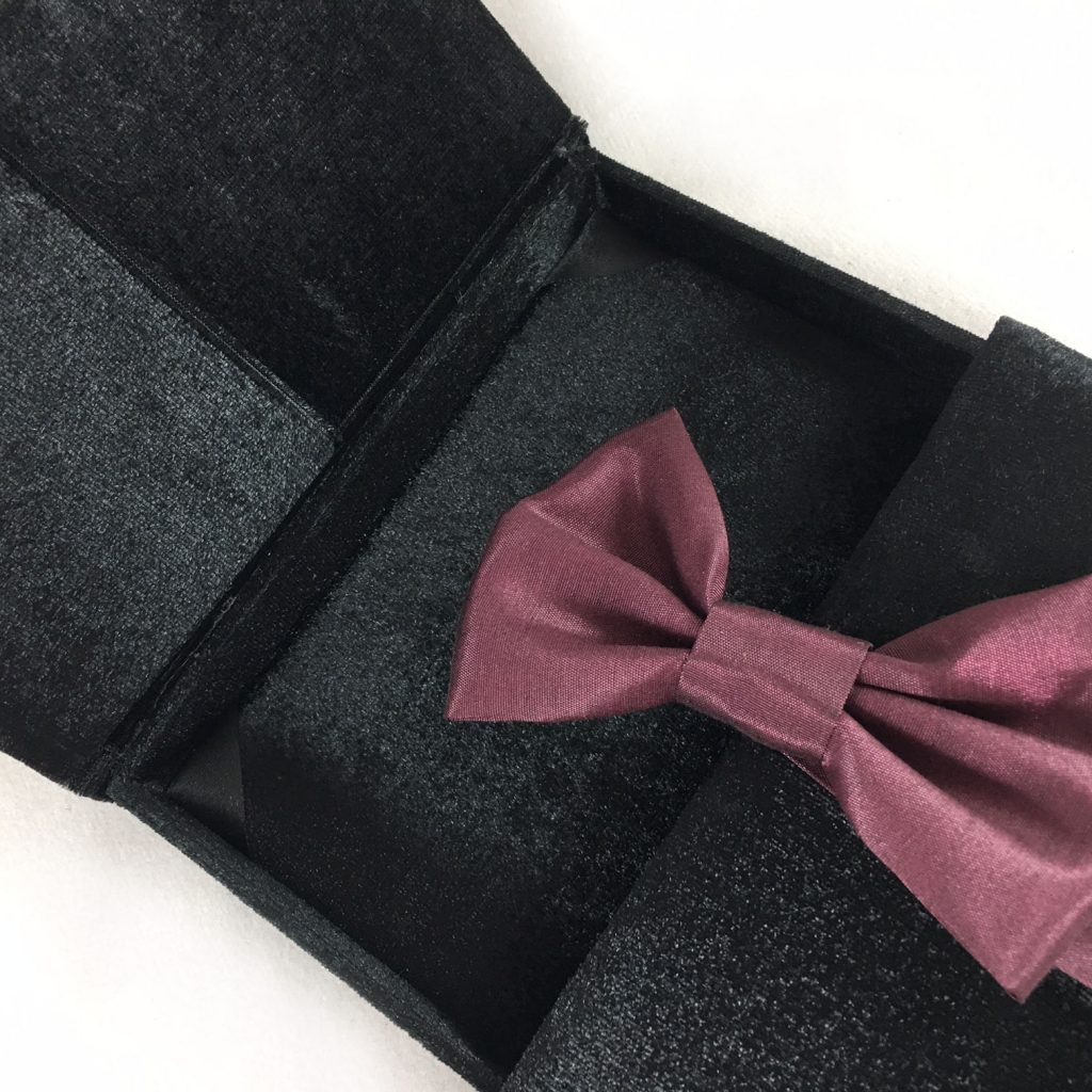 Vintage Black Velvet Wedding Box With Burgundy Silk Bow