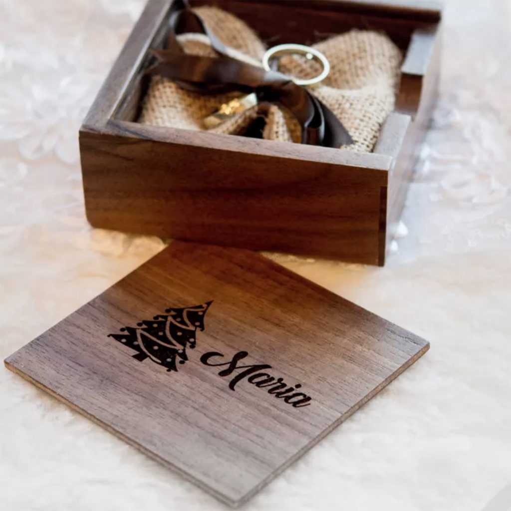 Custom Teak Wood Sliding Box | Engraved Wooden Gift Box