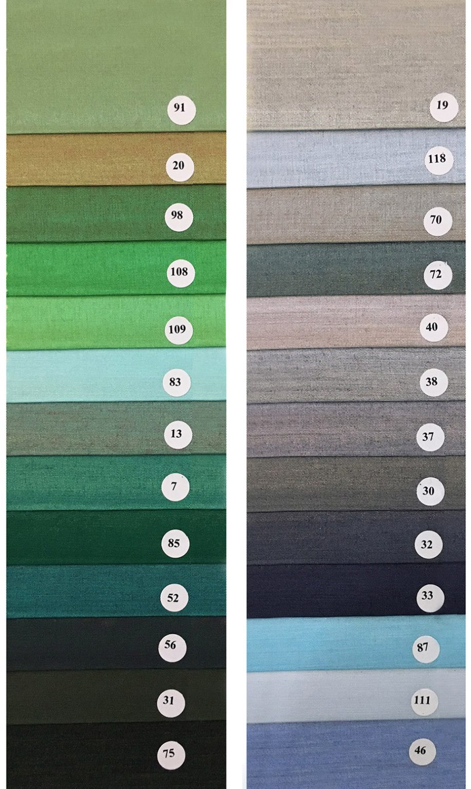 Fabric Color Chart Of Silk, Linen, Satin Ribbon, Hemp & Cotton