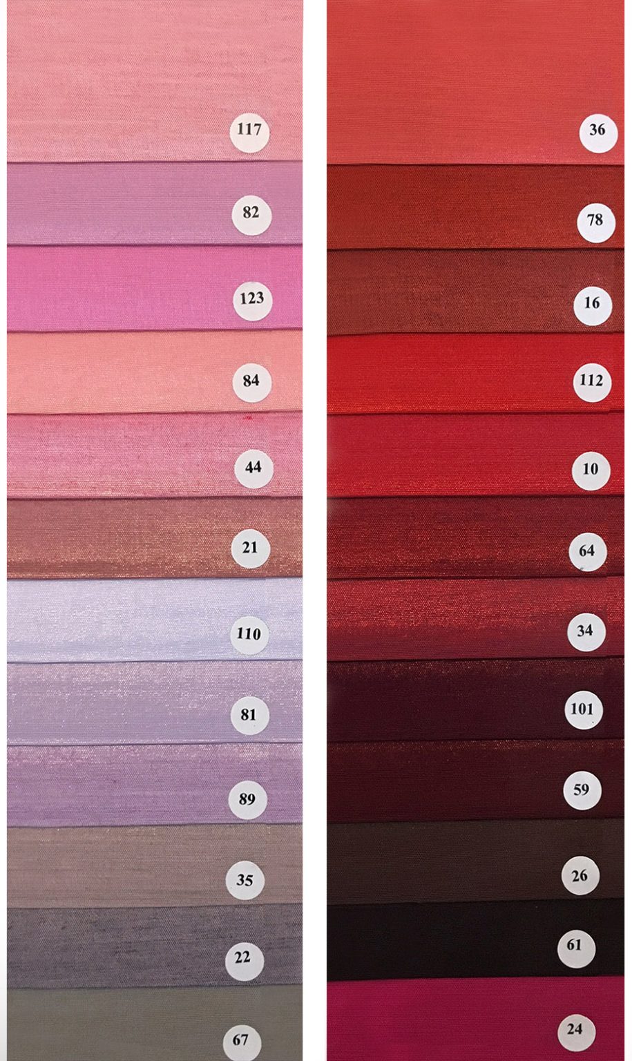 Fabric Color Chart Of Silk, Linen, Satin Ribbon, Hemp & Cotton